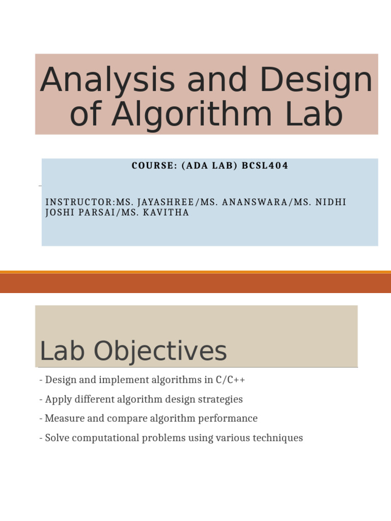 ADA Lab Expectation Setting Ppts | PDF | Time Complexity | Algorithms