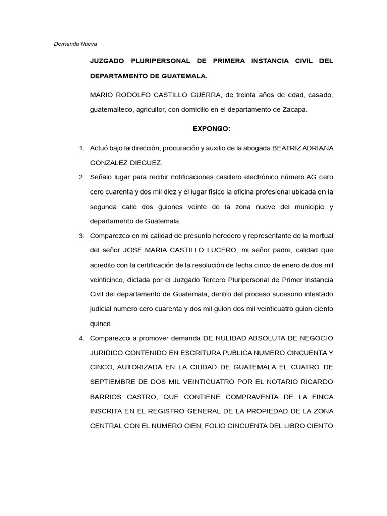 Demanda Clinica Civil I AG | PDF | Guatemala | Propiedad