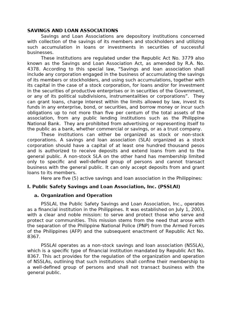 Savings and Loan Associations | PDF | Securities (Finance) | Banks
