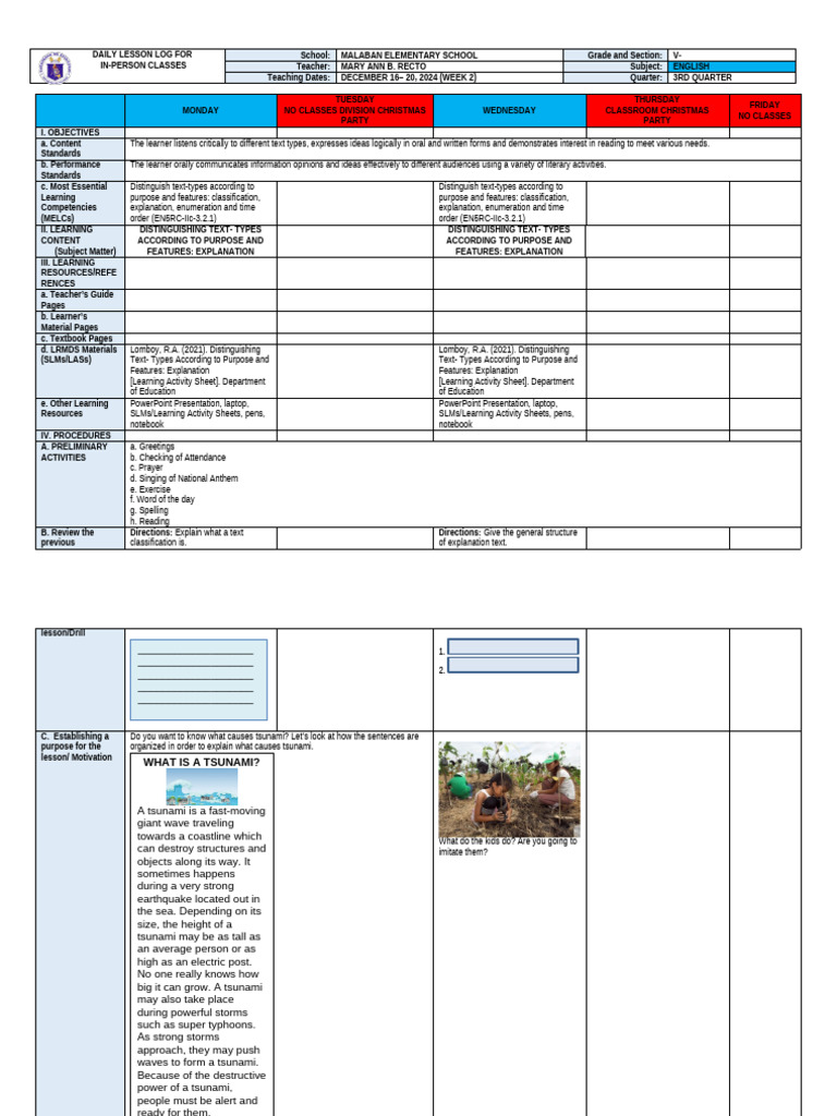G5 Q3W2 DLL ENGLISH MELCs | PDF | Tsunami | Digestion