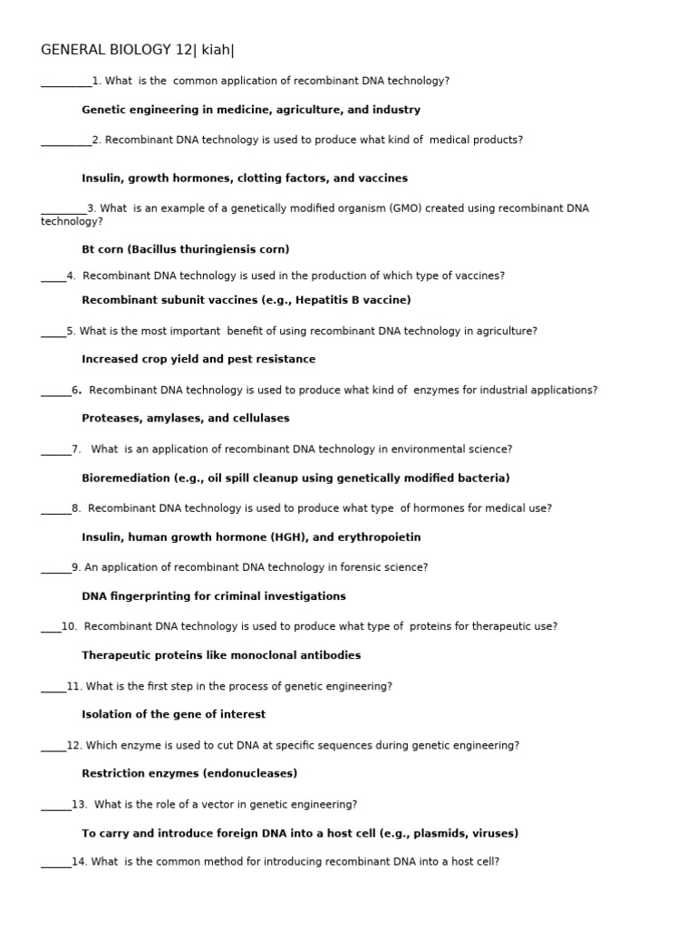 Review Test General Biology 2 | PDF | Recombinant Dna | Genetic Engineering