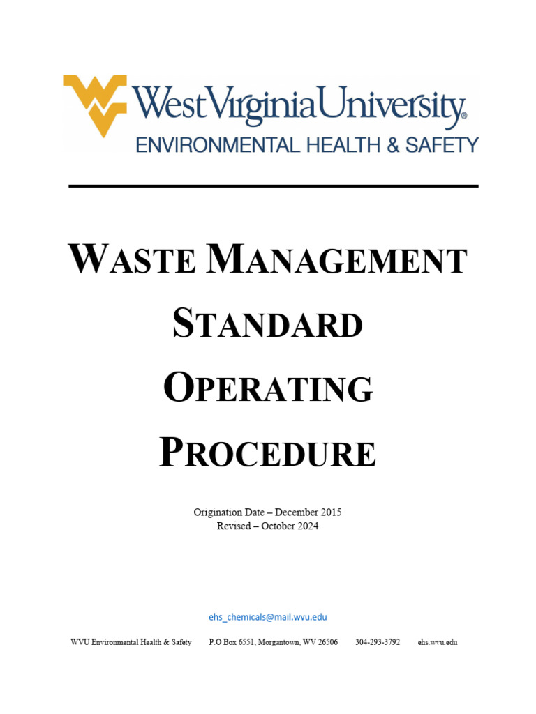 WVU Waste Management SOP October 2024 | PDF | Waste | Hazardous Waste