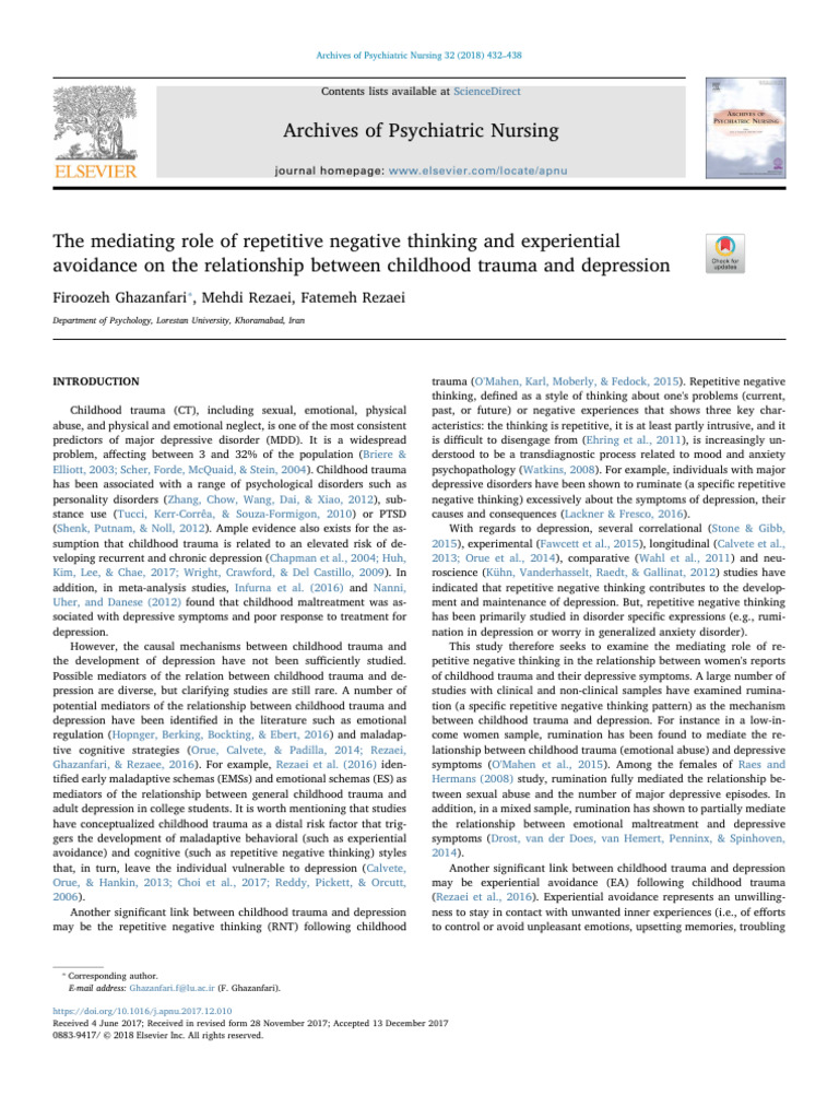 The mediating role of repetitive negative thinking and experiential ...