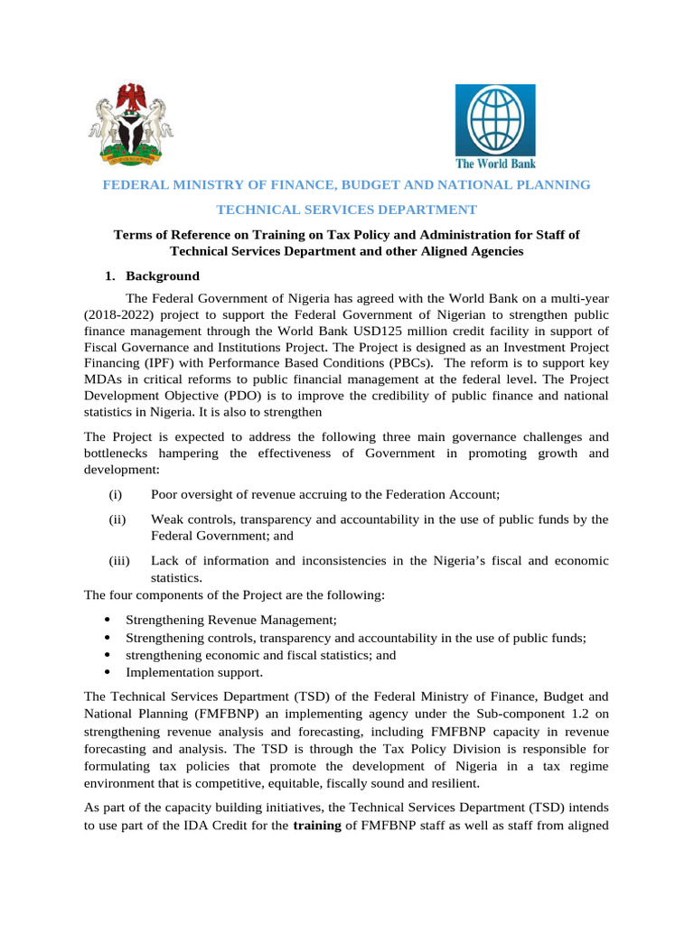 Final Terms of Reference Training Package On Tax | PDF | Taxes | Public ...