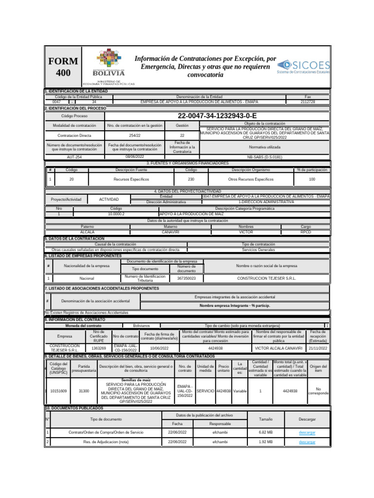 Contratación Directa de Maíz en EMAPA | PDF | Economias