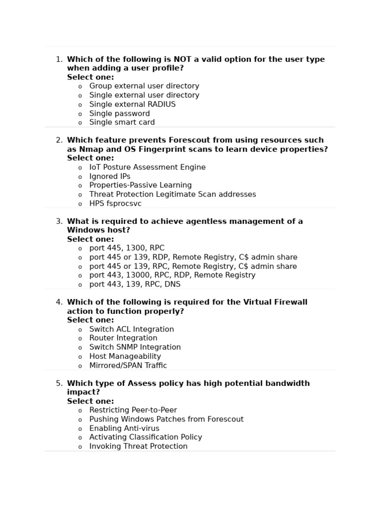 80 Questions Forescout | PDF | Computer Network | Firewall (Computing)