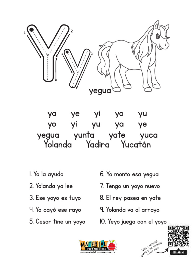 Aprendiendo A Leer 24 Ya, Ye, Yi, Yo, Yu | PDF