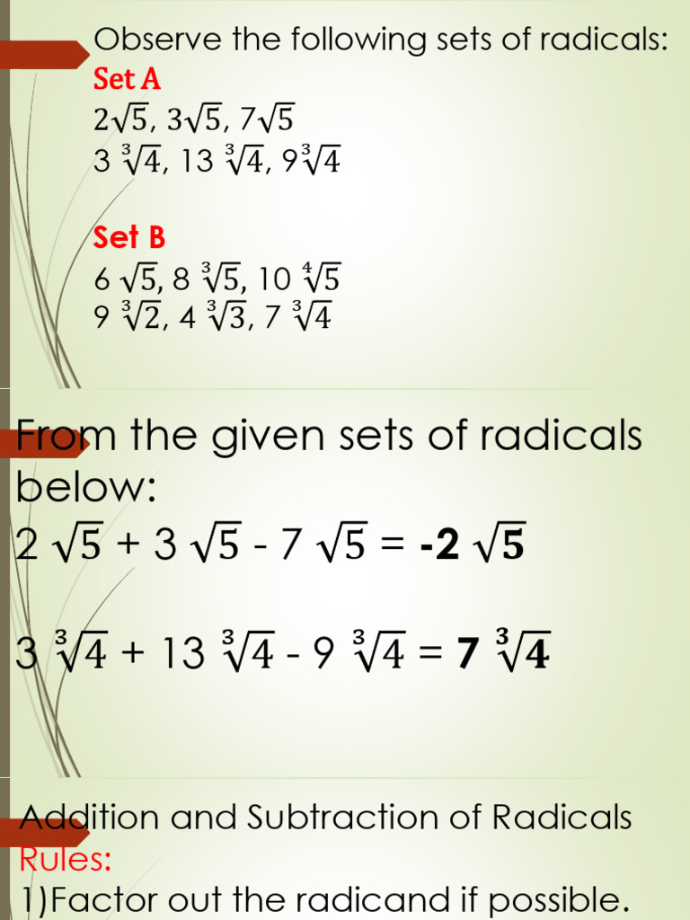 M9 (20) Operations On Radicals | PDF