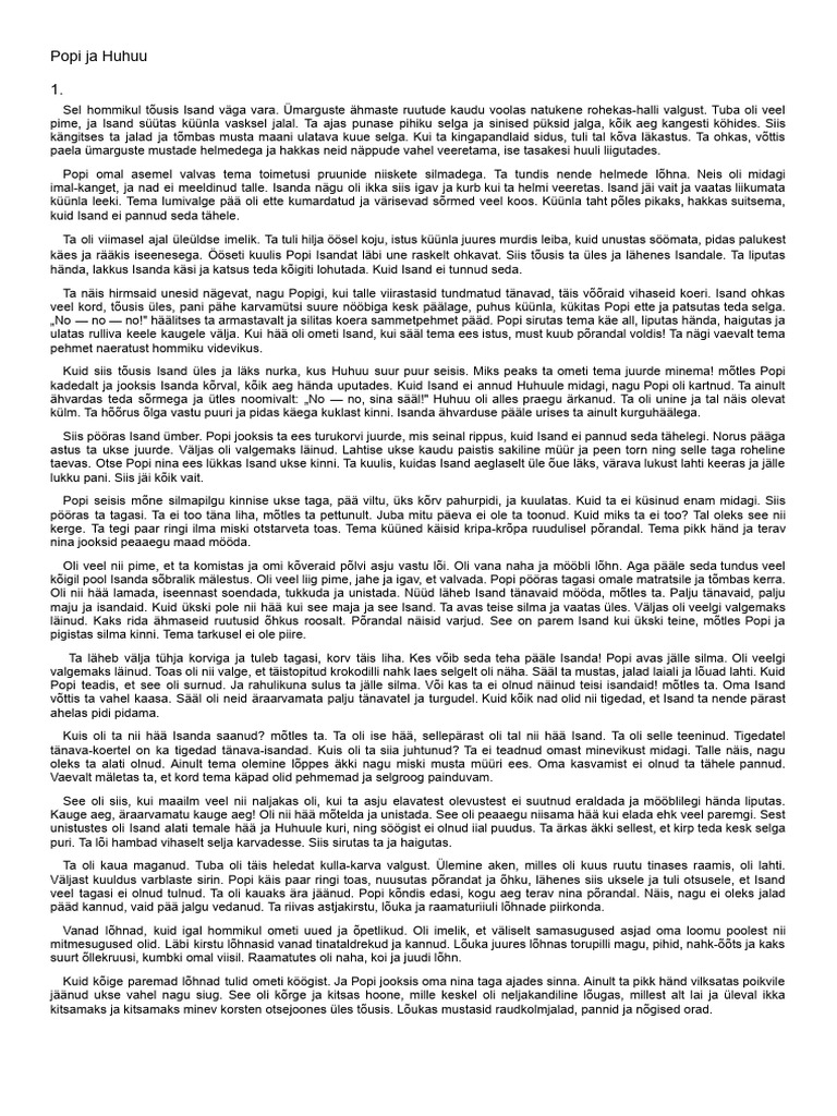 Popi Ja Huhuu - Story by F. Tuglas | PDF