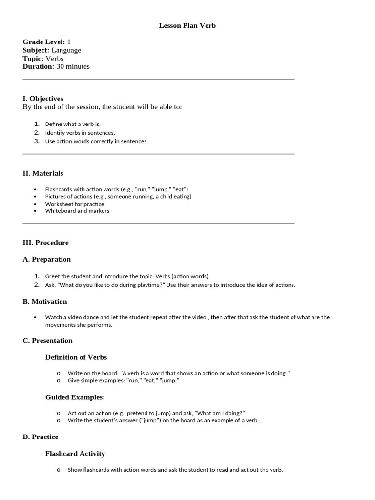Lesson Plan Verb,adjective,pronoun | PDF | Adjective | Verb