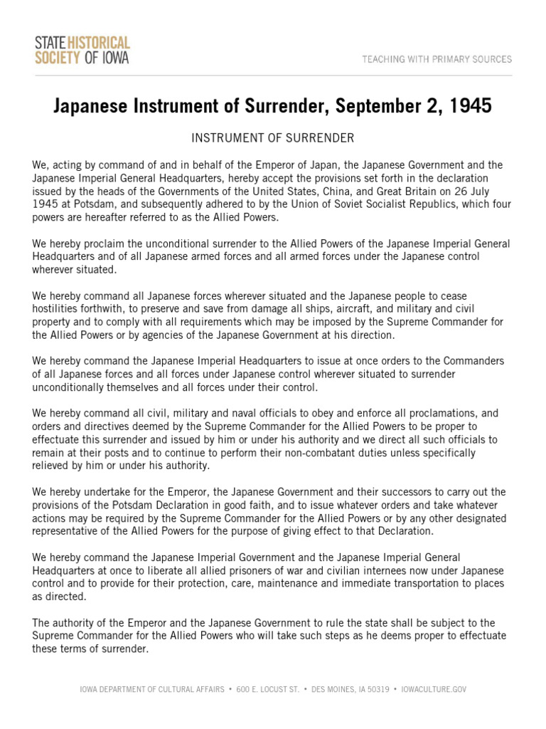 History Education Pss Wwii Japansurrender Transcription | PDF | Empire ...