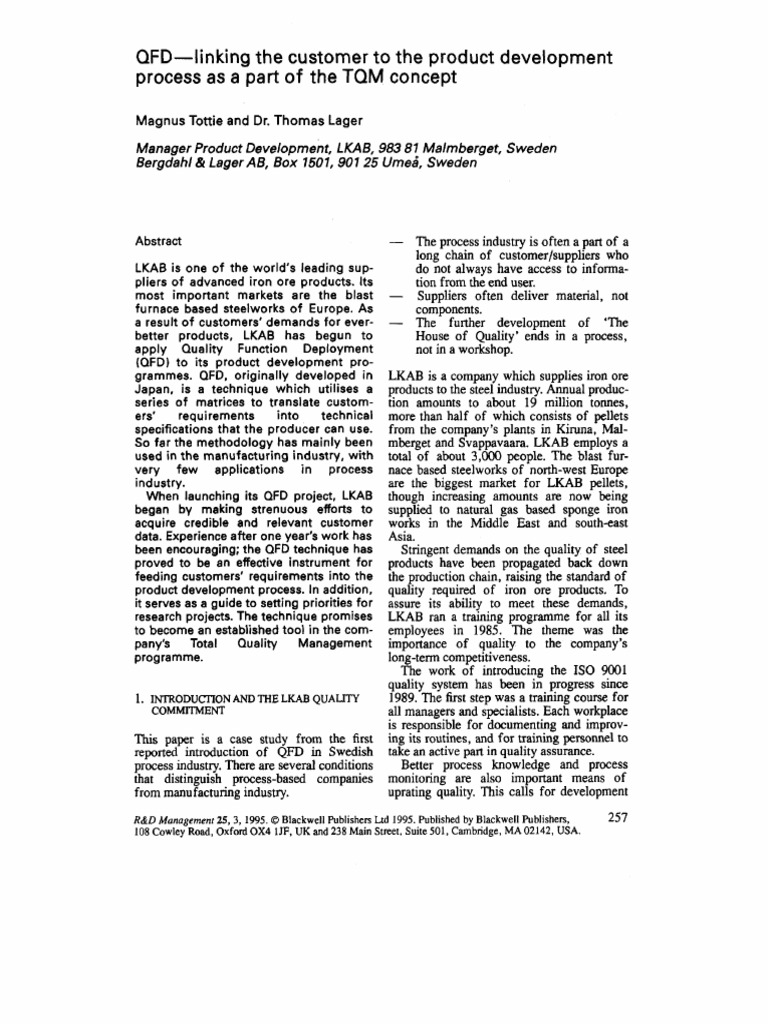 QFD As Part of TQM Concept | PDF | Steel | Blast Furnace