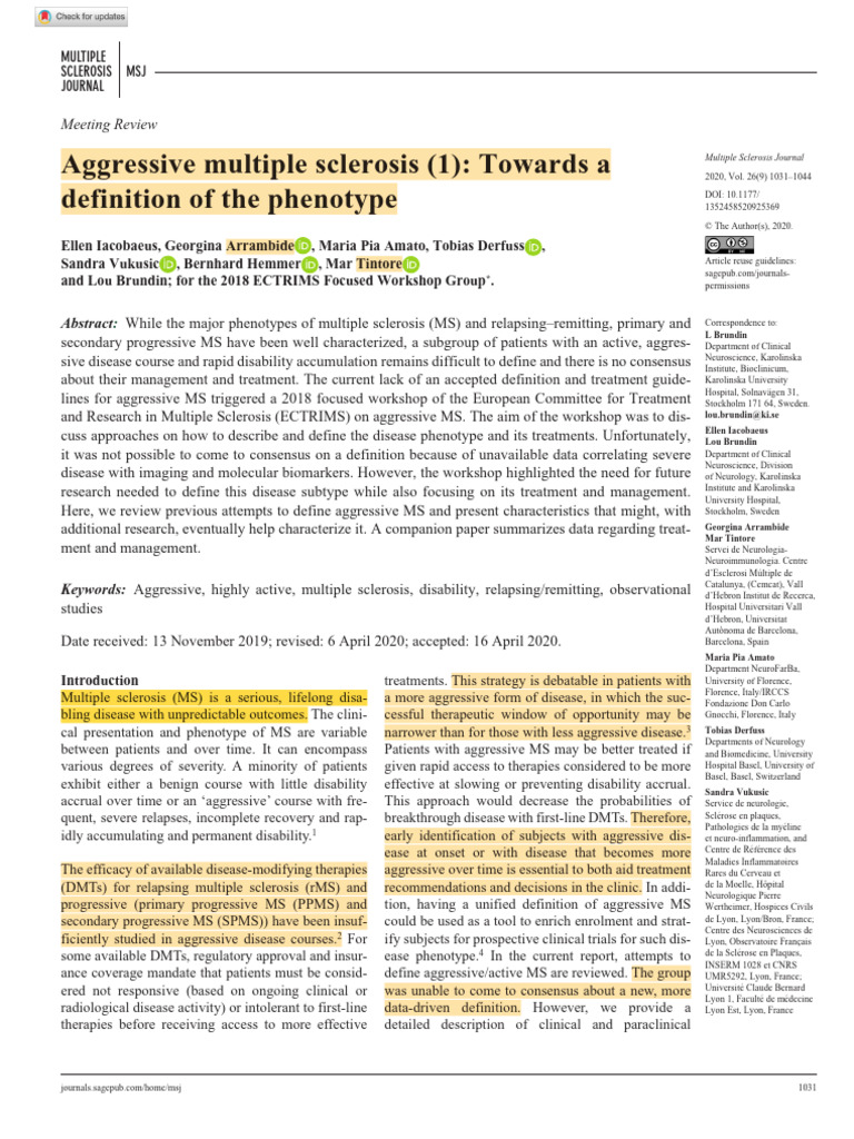 ectrims 2018 Aggressive multiple sclerosis Review | PDF | Multiple ...