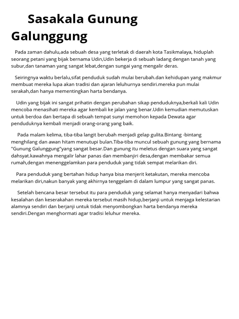 Legenda Sasakala Gunung Galunggung | PDF