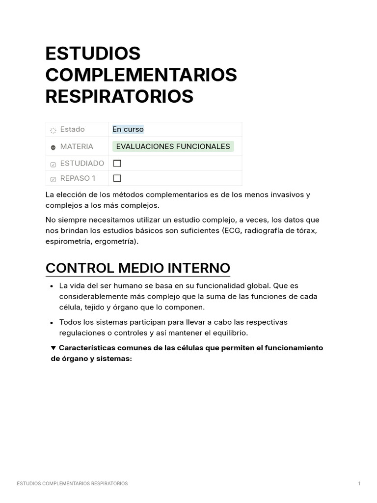 Estudios Complementarios Respiratorios 2 | PDF | Homeostasis | Sistema respiratorio