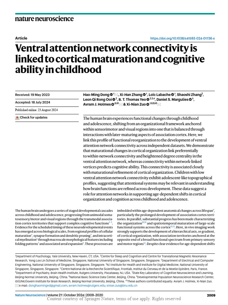 Ventral Attention Network Connectivity Is Linked T | PDF | Cerebral Cortex | Cingulate Cortex