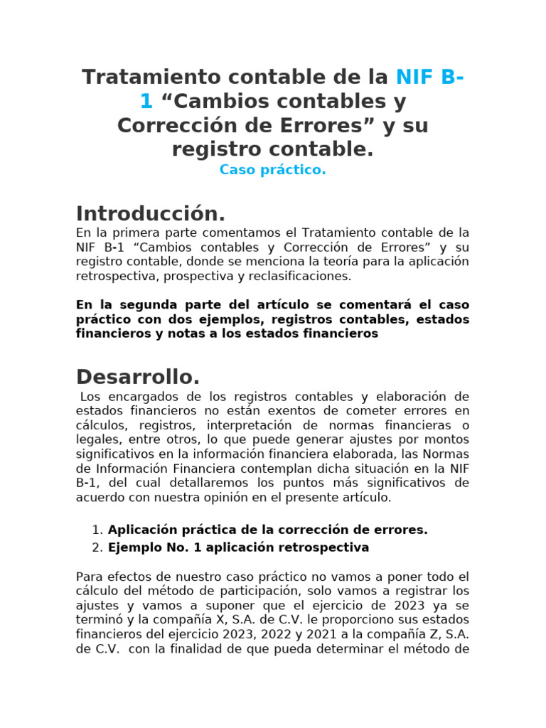 Tratamiento Contable de La NIF B-1 | PDF | Contabilidad | Estado financiero