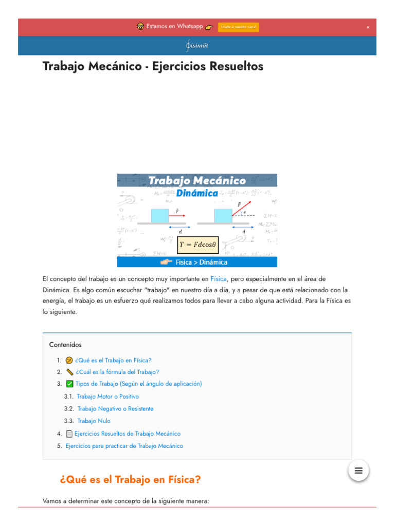 Trabajo Mecánico - Ejercicios Resueltos - Fisimat | PDF | Fuerza | Fricción