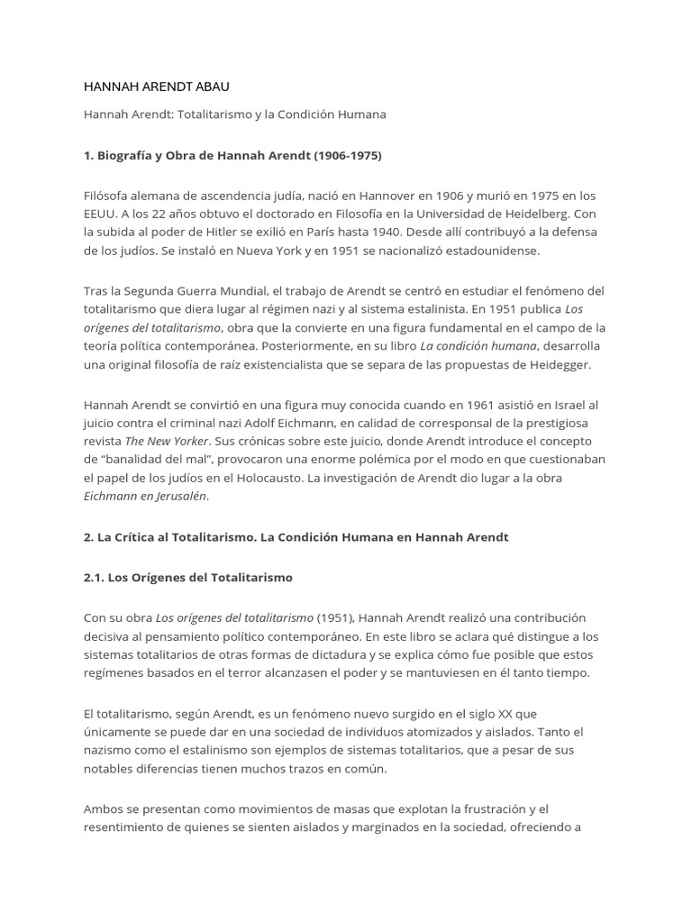 Hannah Arendt: Totalitarismo y Política | PDF | Hannah Arendt ...