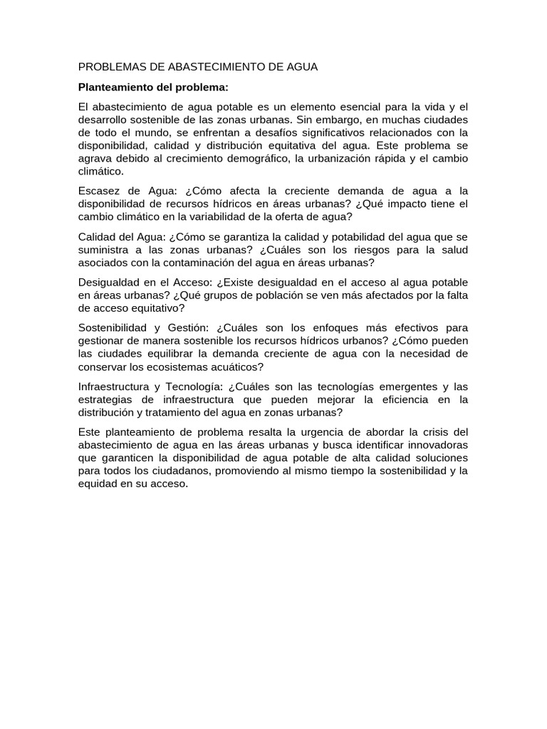 Problemas de Abastecimiento de Agua (1) (Recuperado) | PDF | Agua | Recursos hídricos