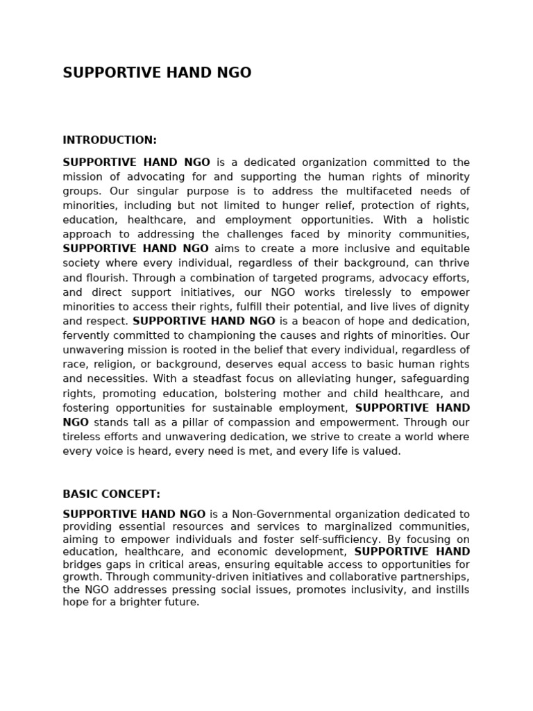 SUPPORTIVE HAND NGO (Single Purpose) | PDF | Non Governmental ...