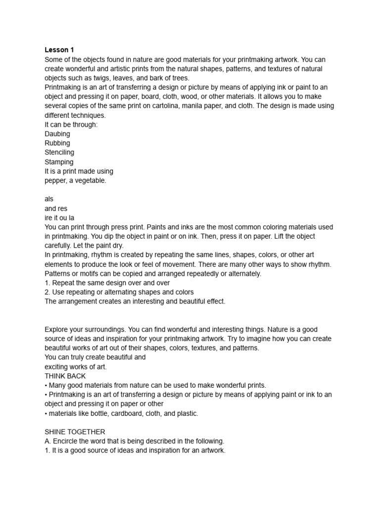 Arts Pdf Printmaking Printing