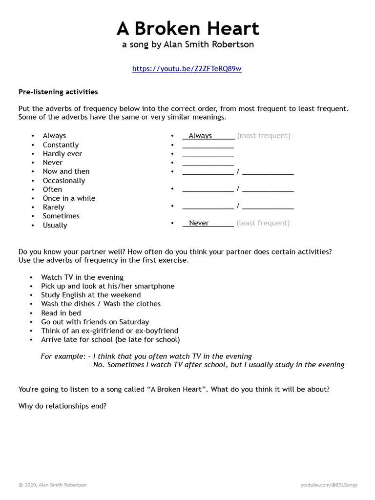 A Broken Heart Worksheet | PDF