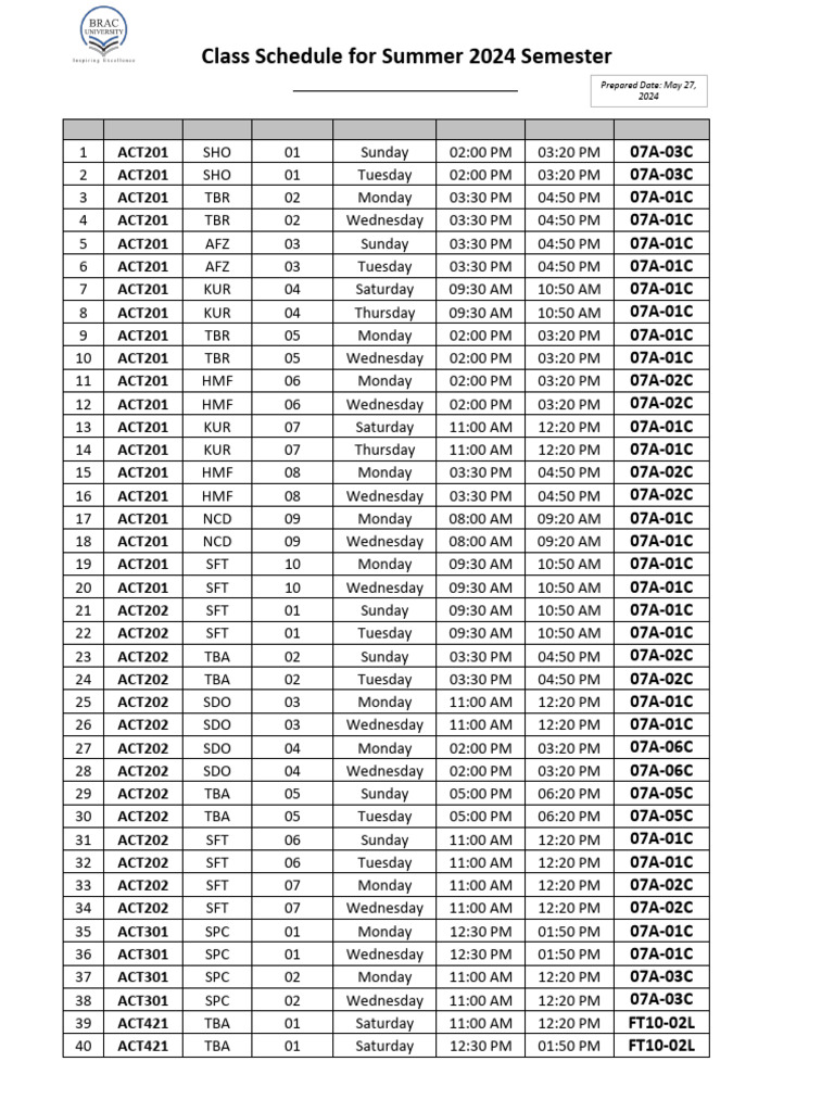 Class Schedule Summer 2024 PRINT Version | PDF | Schools | Educational ...