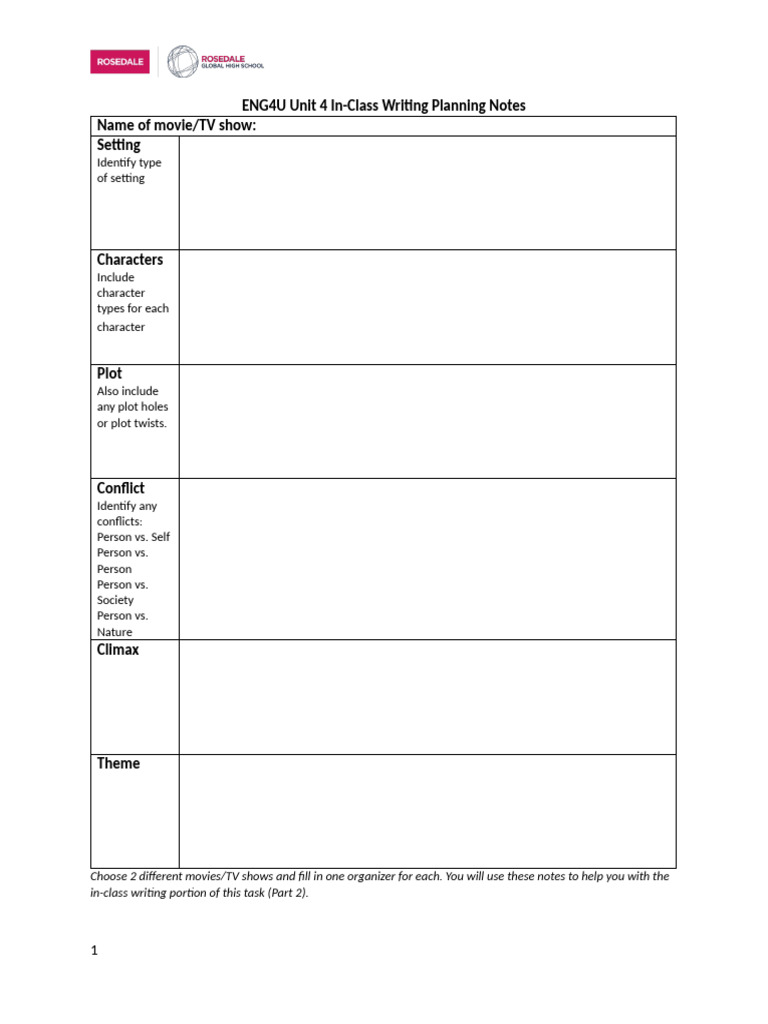 ENG4U In Class Writing Unit 4 Organizer template (1) | PDF
