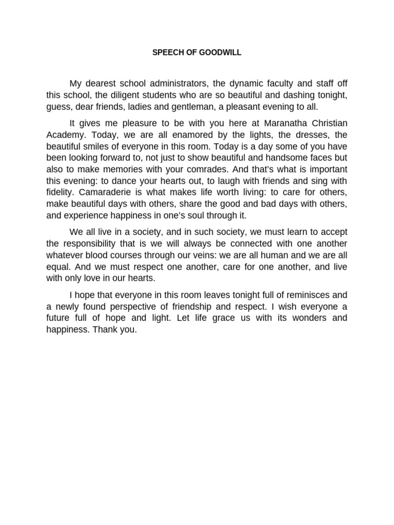 SPEECH OF GOODWILL JS Prom | PDF
