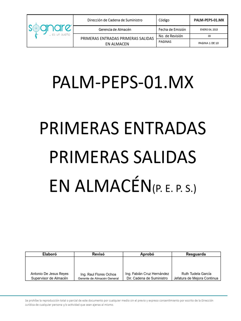 Procedimiento PEPS en Almacén | PDF | Almacén | Procesos de negocio