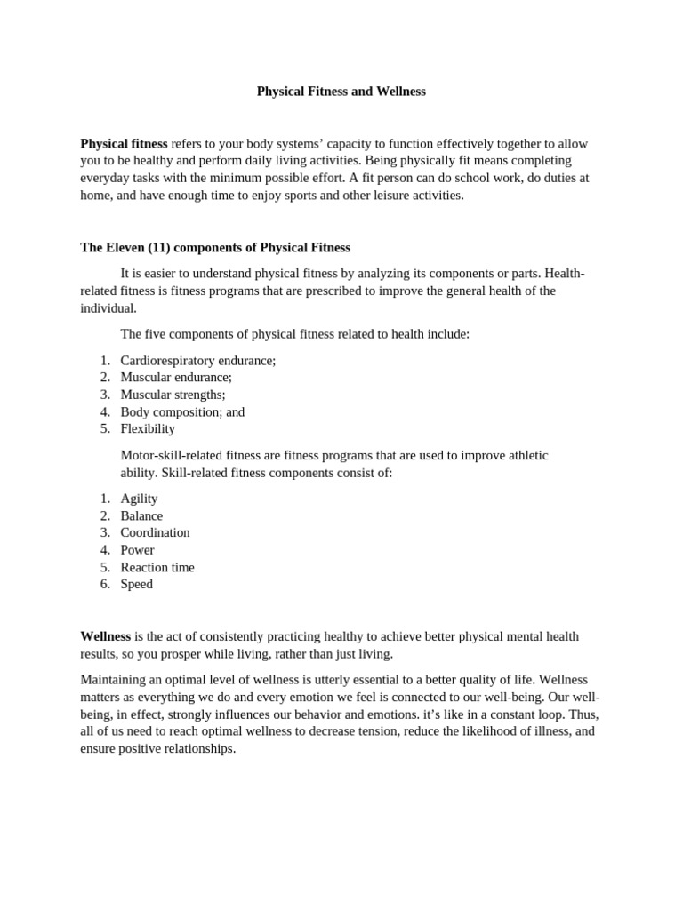 Physical Fitness And Wellness Pdf Physical Fitness Psychology