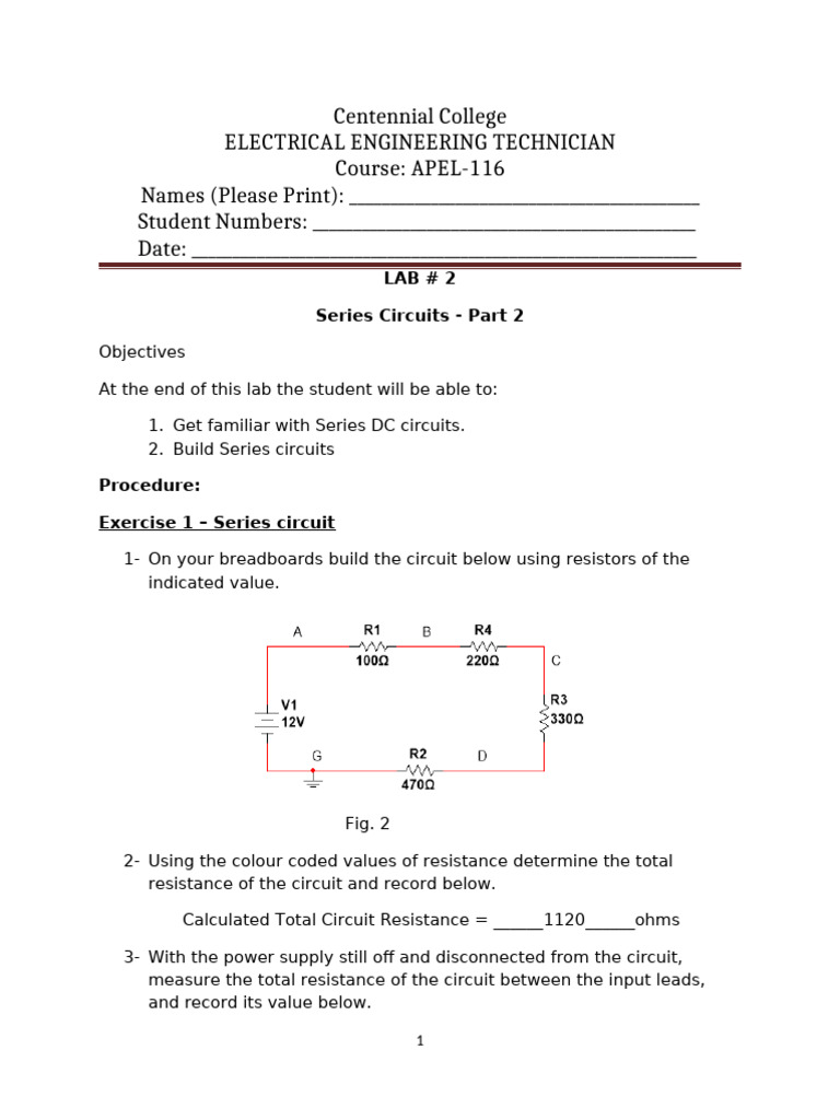 LAB2 - Series Circuits - Part - 2 | PDF | Voltage | Electrical Network