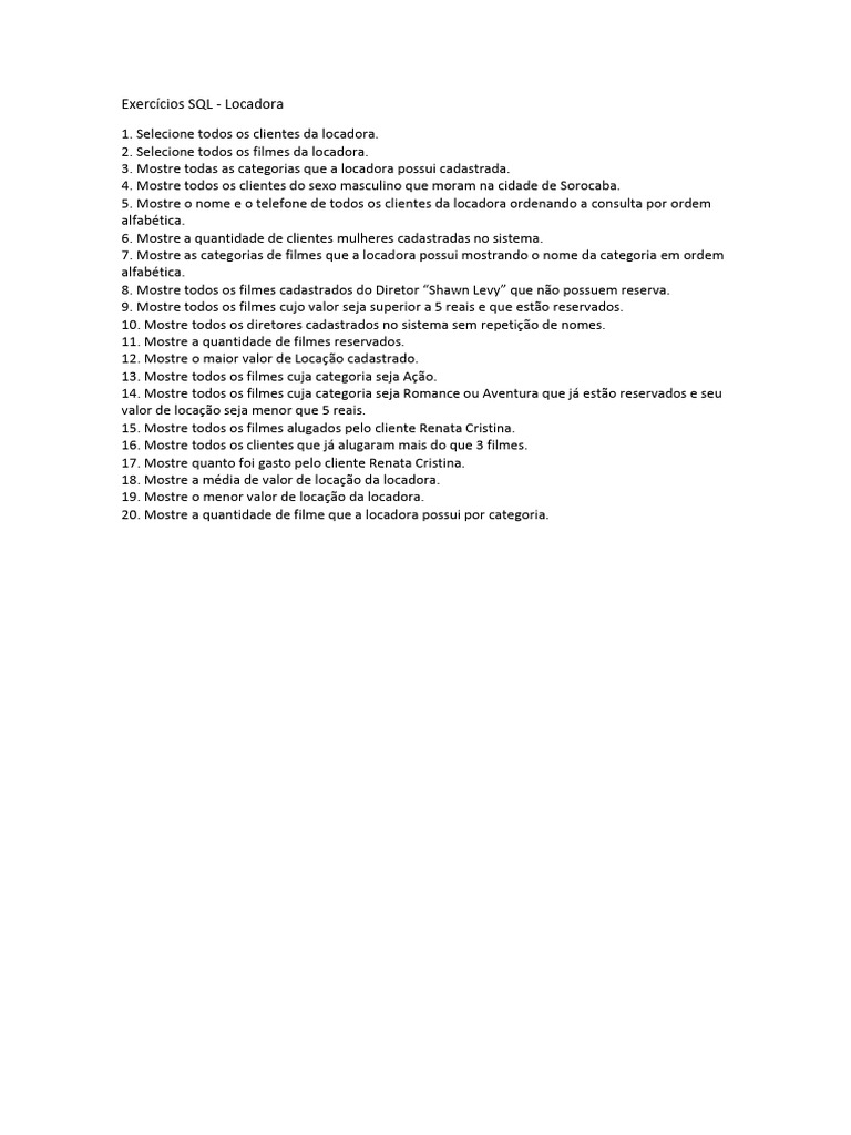 Exercícios SQL | PDF