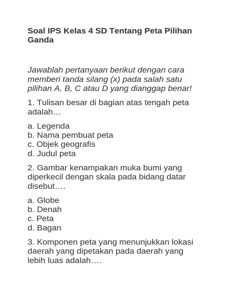 Soal IPS Kelas 4 SD Tentang Peta Pilihan Ganda | PDF