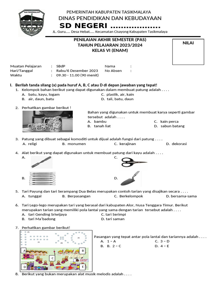 SOAL PAS SBDP KELAS 6 - 2023 | PDF
