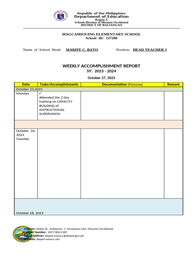 bato-accomplishment report - Oct 20 | PDF