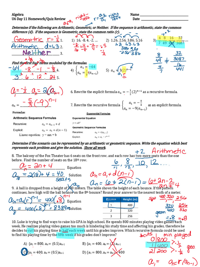 Algebra Homework: Sequences & Formulas | PDF | Function (Mathematics ...