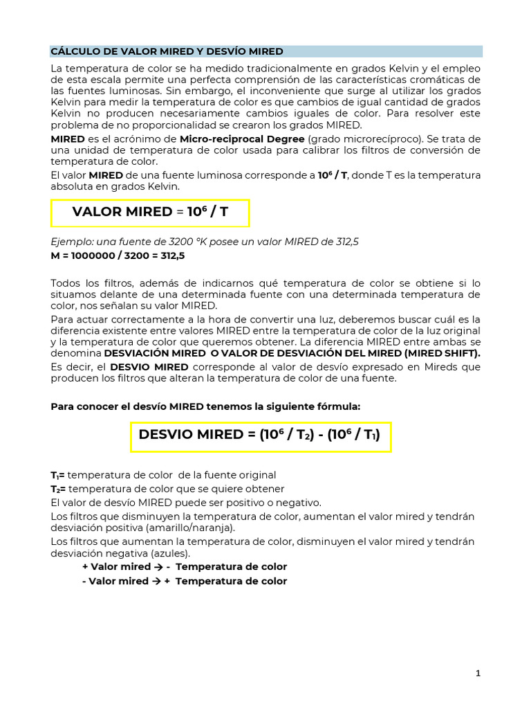 Cálculo y Desviación MIRED en Colorimetría | PDF | Color | Temperatura