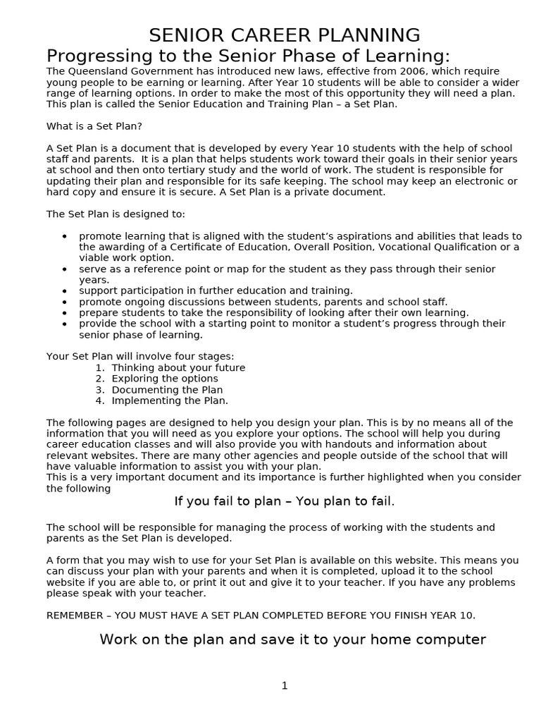 Senior Education and Training Plan Guide | PDF