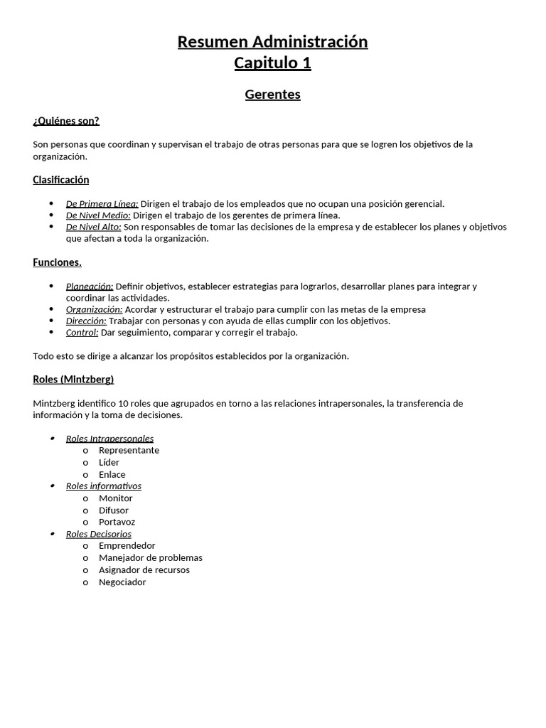 Resumen Adm Cap 1 | PDF | Planificación | Business