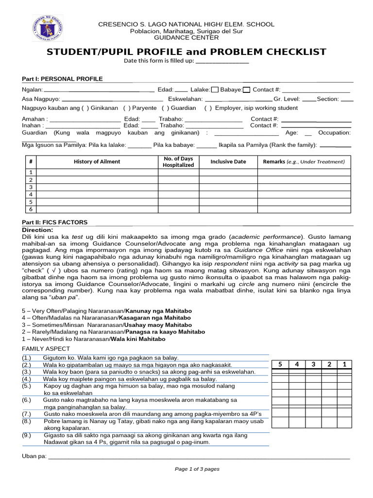 STUDENTS-PROFILE-PROBLEM-CHECKLIST | PDF