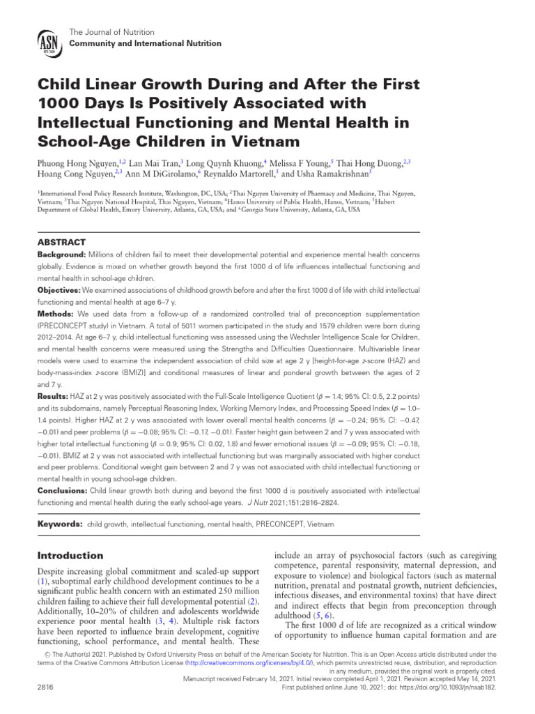 Child Linear Growth During and After The First 1000 Days | PDF | Linear ...