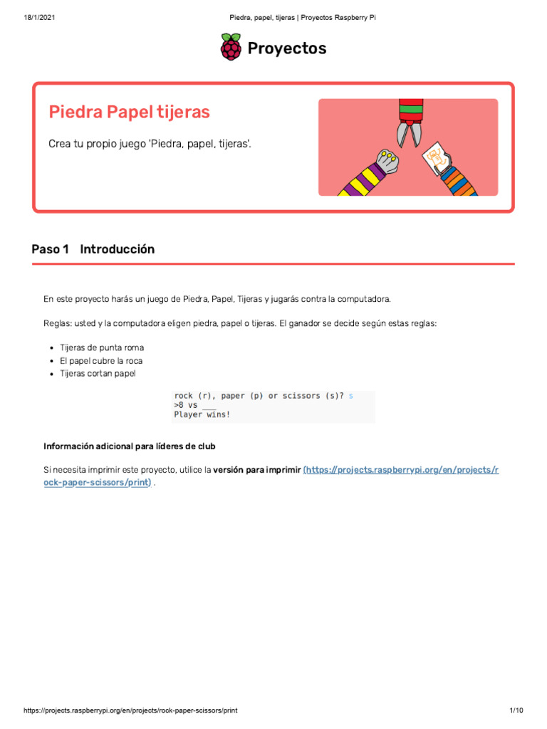 Piedra, Papel, Tijeras - Proyectos Raspberry Pi | PDF | Computer Programming | Computing