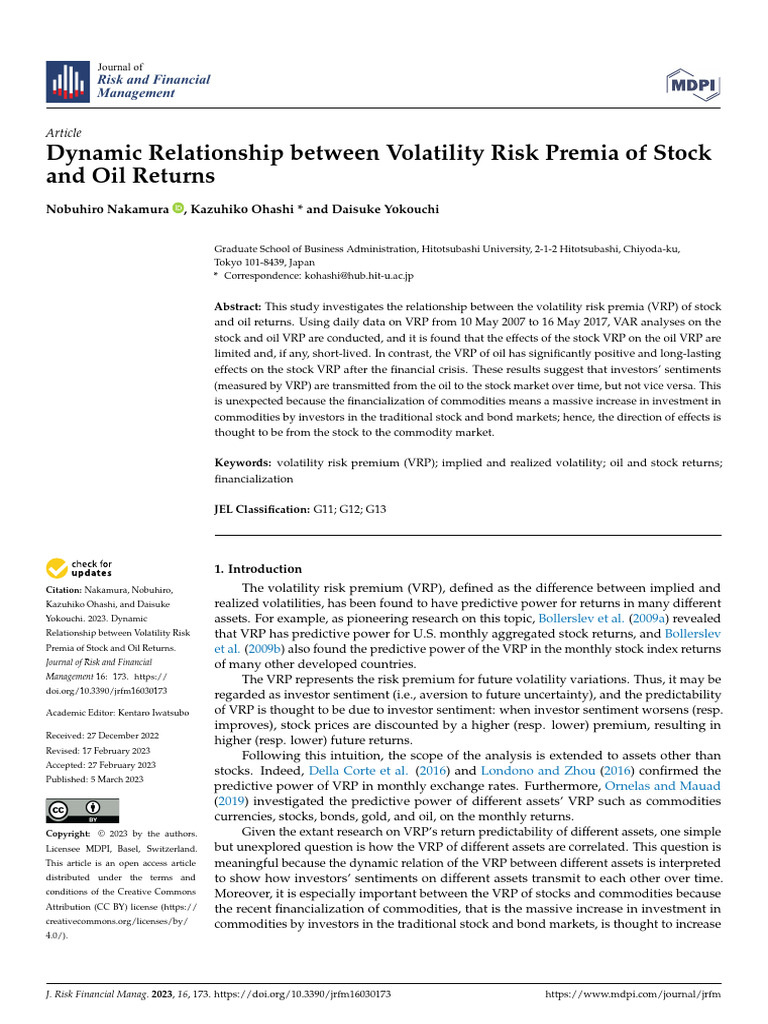 Dynamic Relationship Between Volatility Risk Premia of Stock and Oil ...