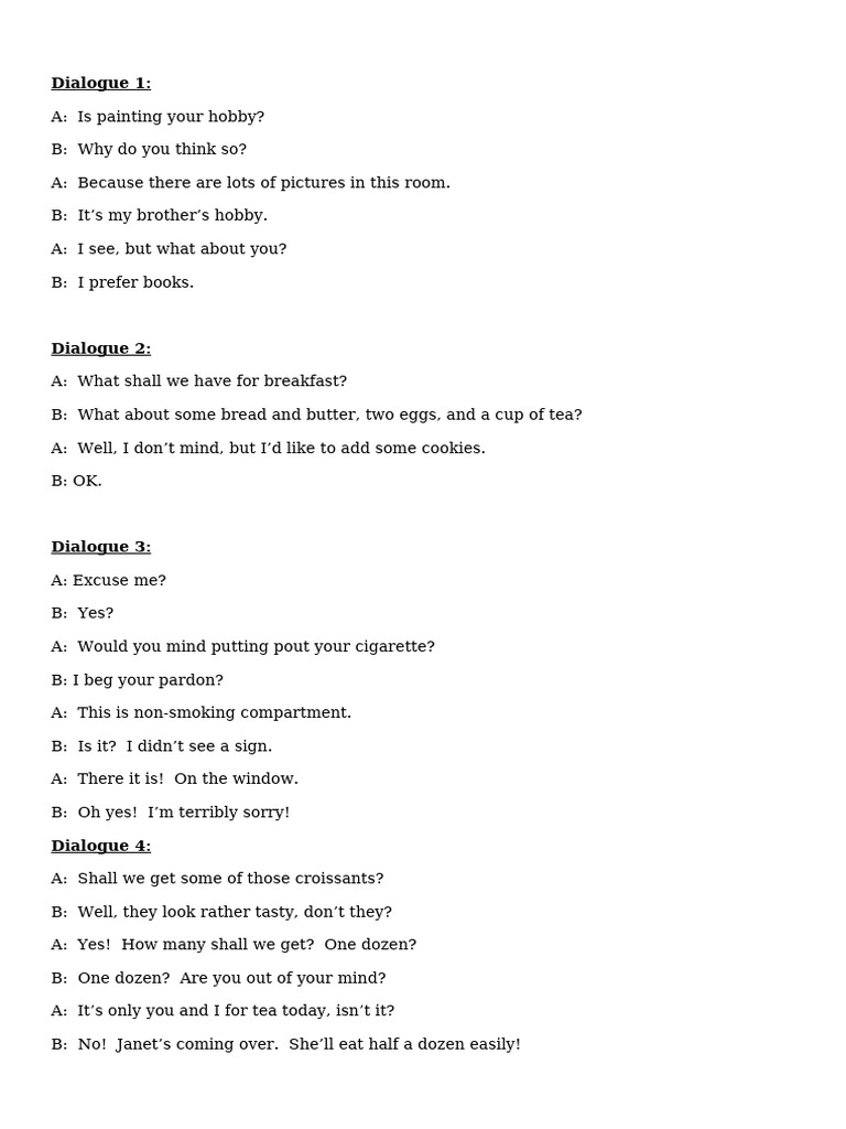 Mini Dialogues For INTONATION1 | PDF