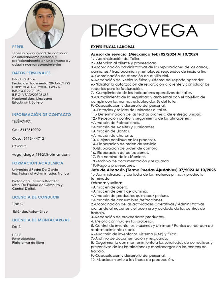 CV Diego Armando Vega Arri Aga | PDF