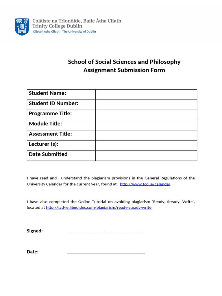 Plagiarism Cover Sheet | PDF