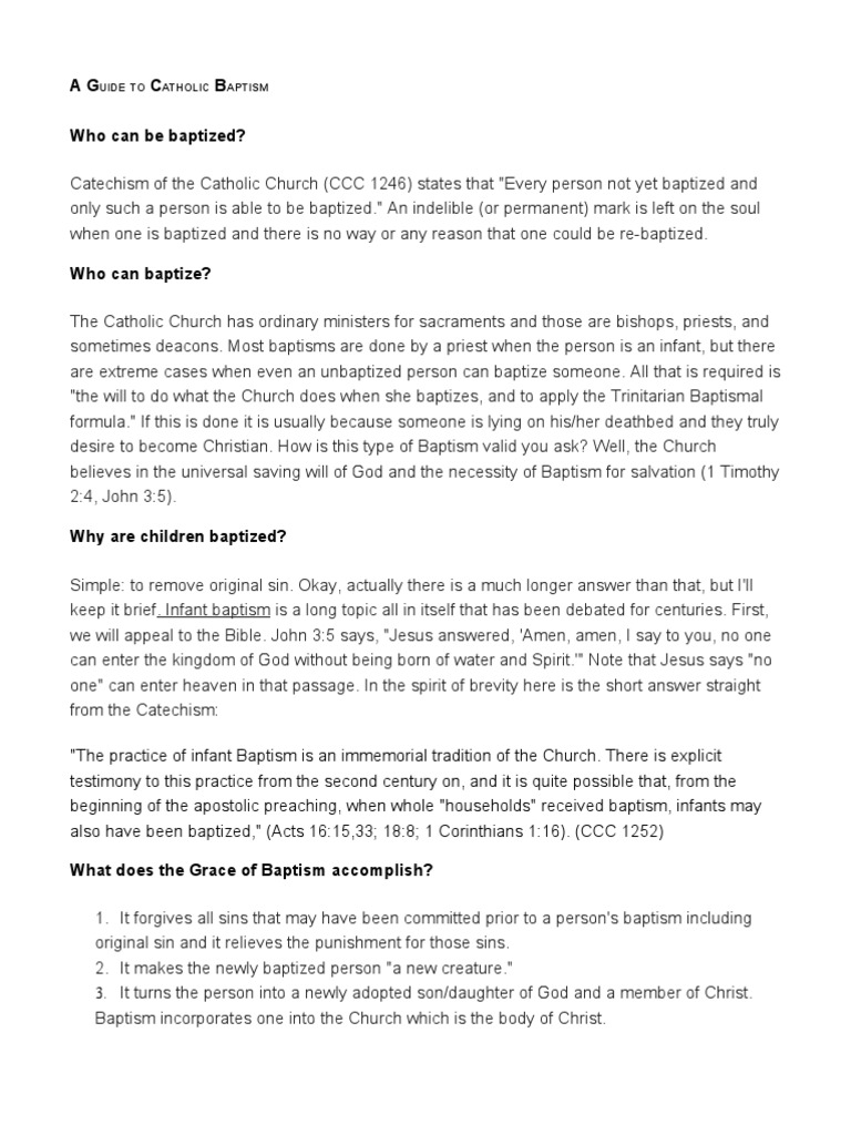 A Guide To Catholic Baptism | PDF | Baptism | Sacraments
