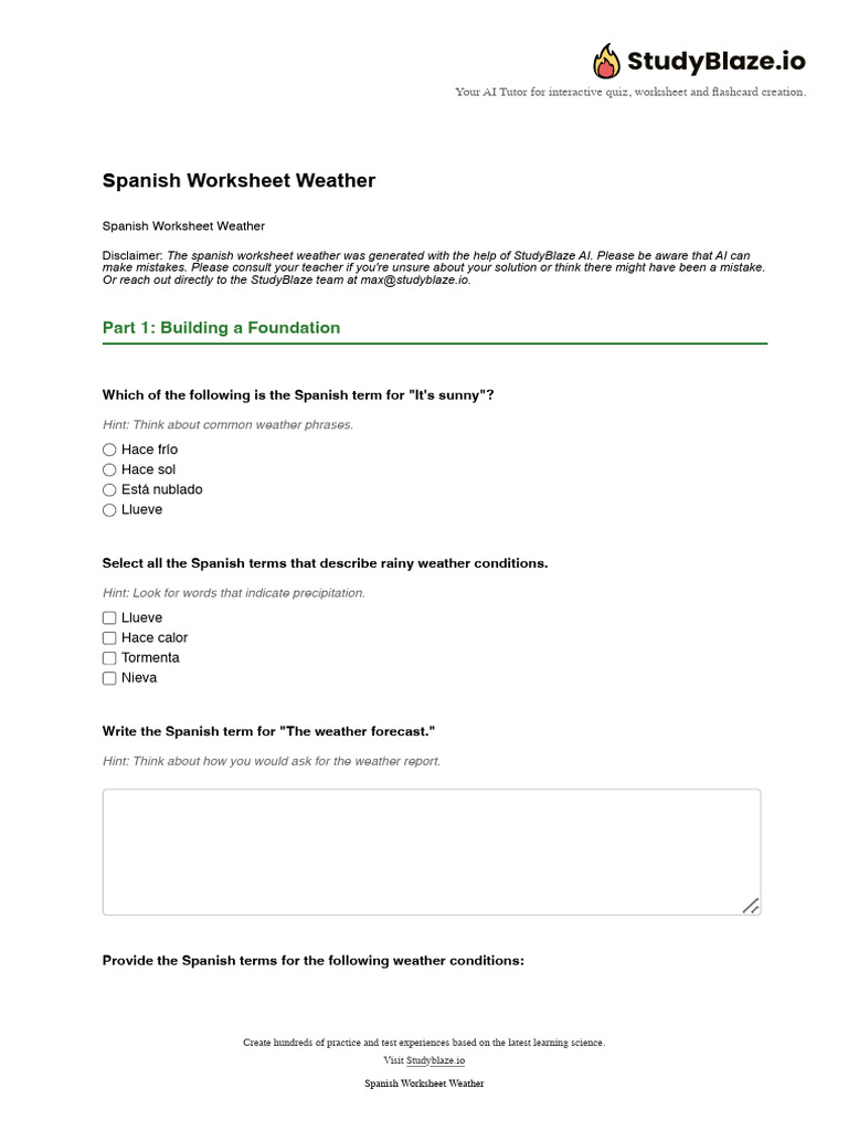 Spanish Worksheet Weather PDF | PDF | Weather | Physical Geography